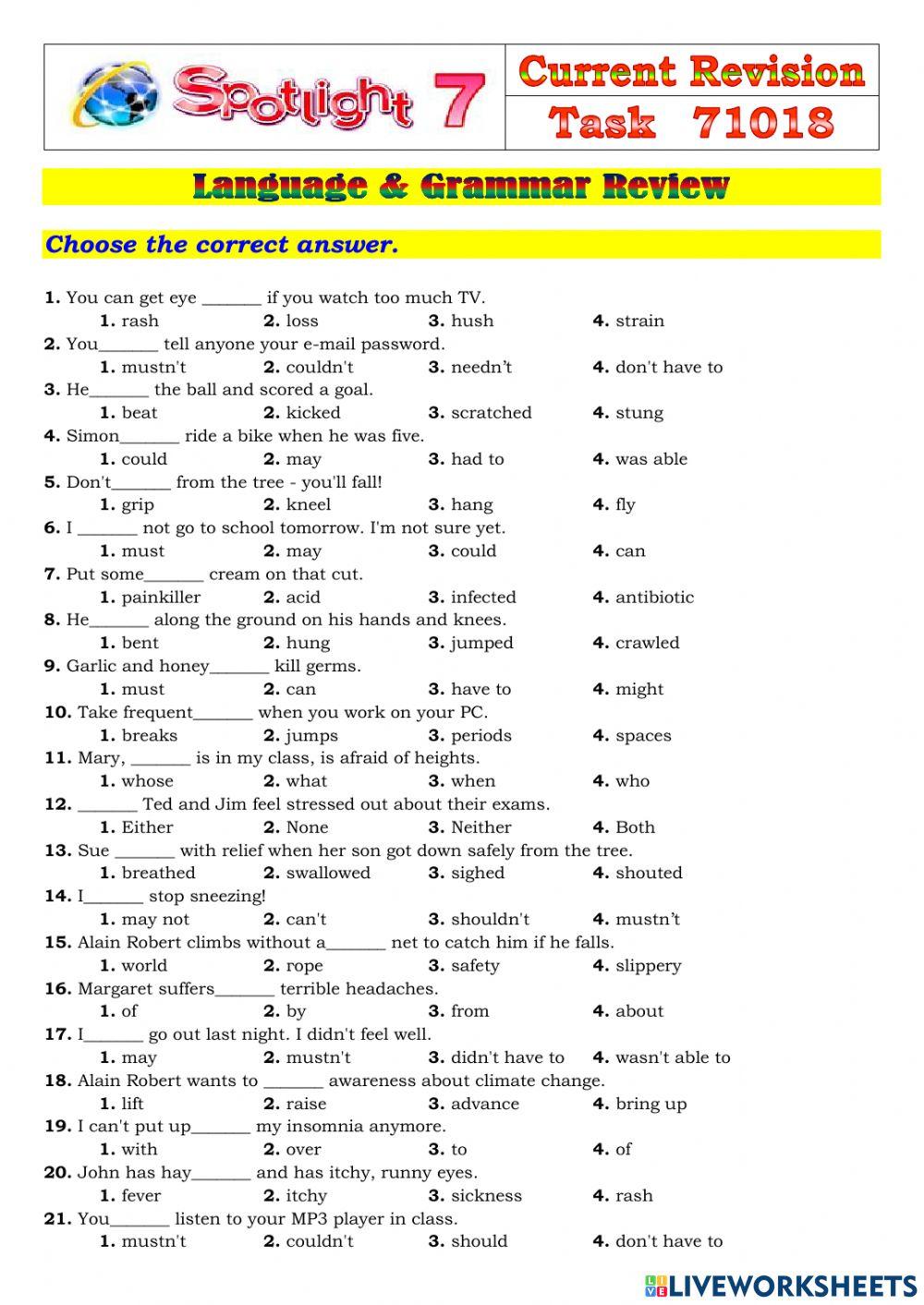 Spotlight 7 Task 71018 worksheet | Live Worksheets
