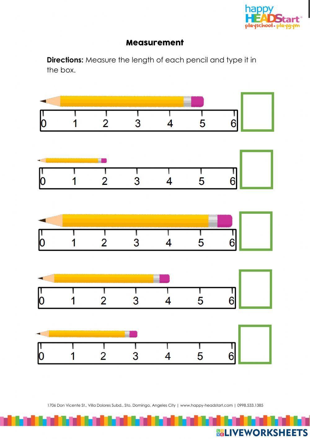 Measurement interactive worksheet for preschool | Live Worksheets