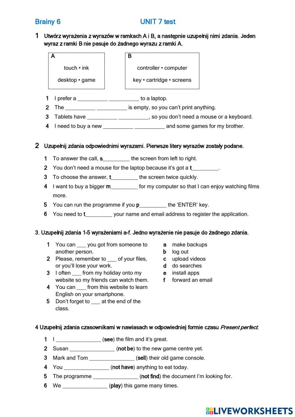 Brainy 6 unit 7 test online exercise for | Live Worksheets