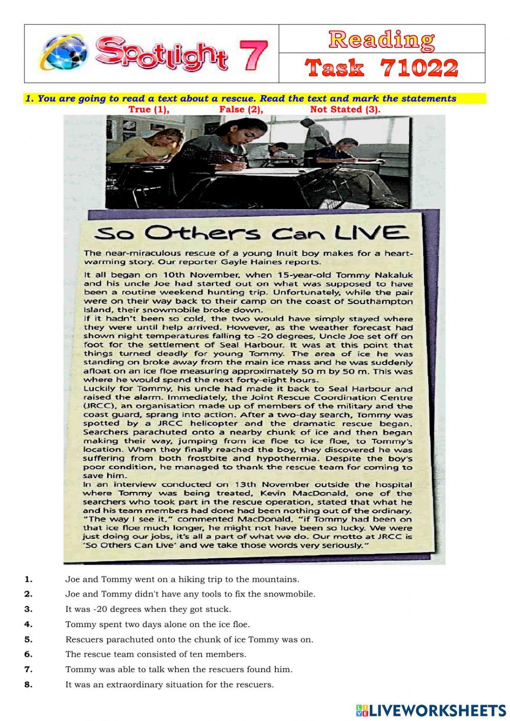 Spotlight 7 Task 71022 worksheet | Live Worksheets