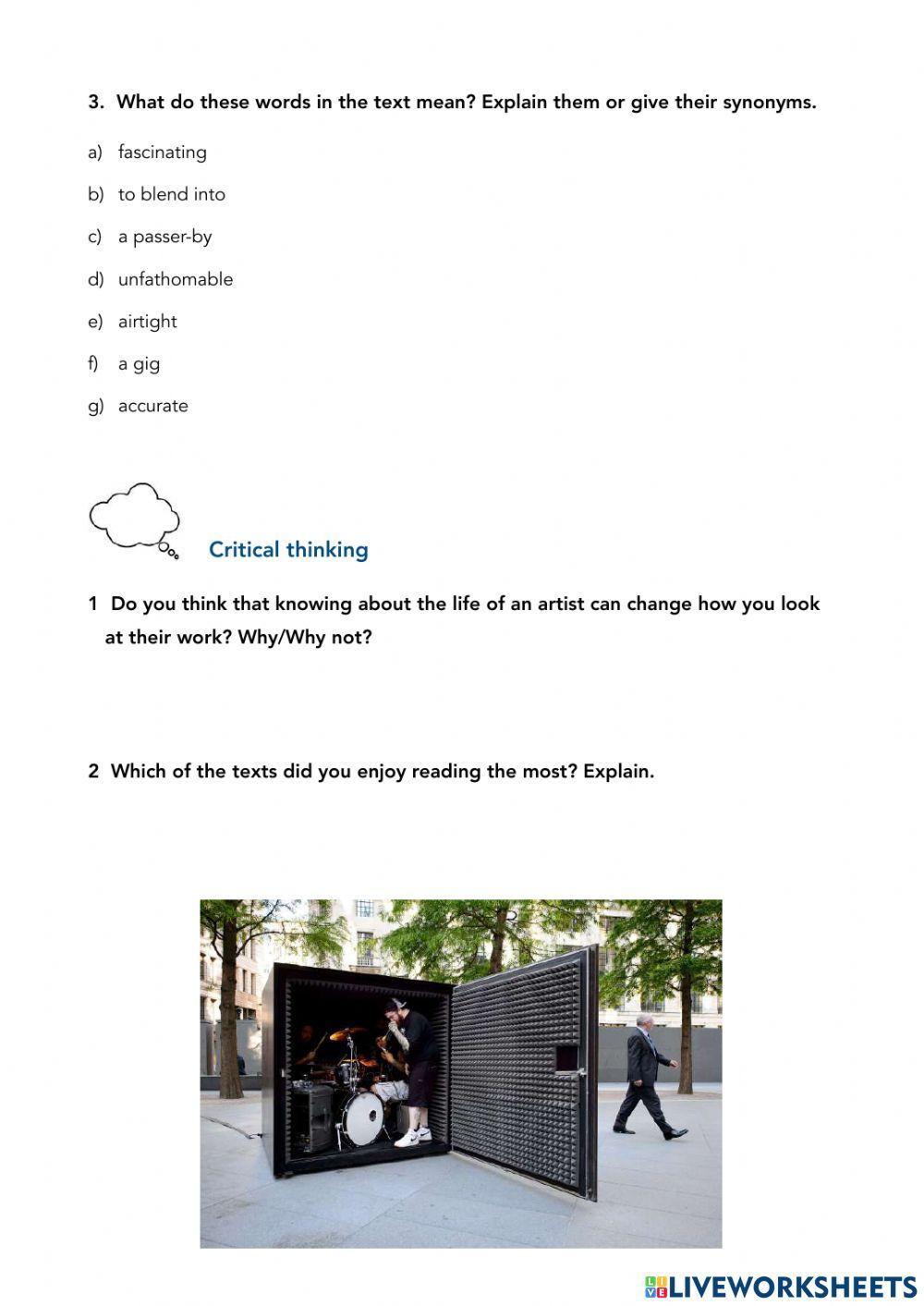 Reading - Extreme Art worksheet | Live Worksheets