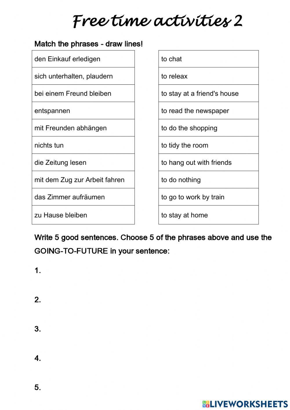 Free time activities 2 exercise | Live Worksheets