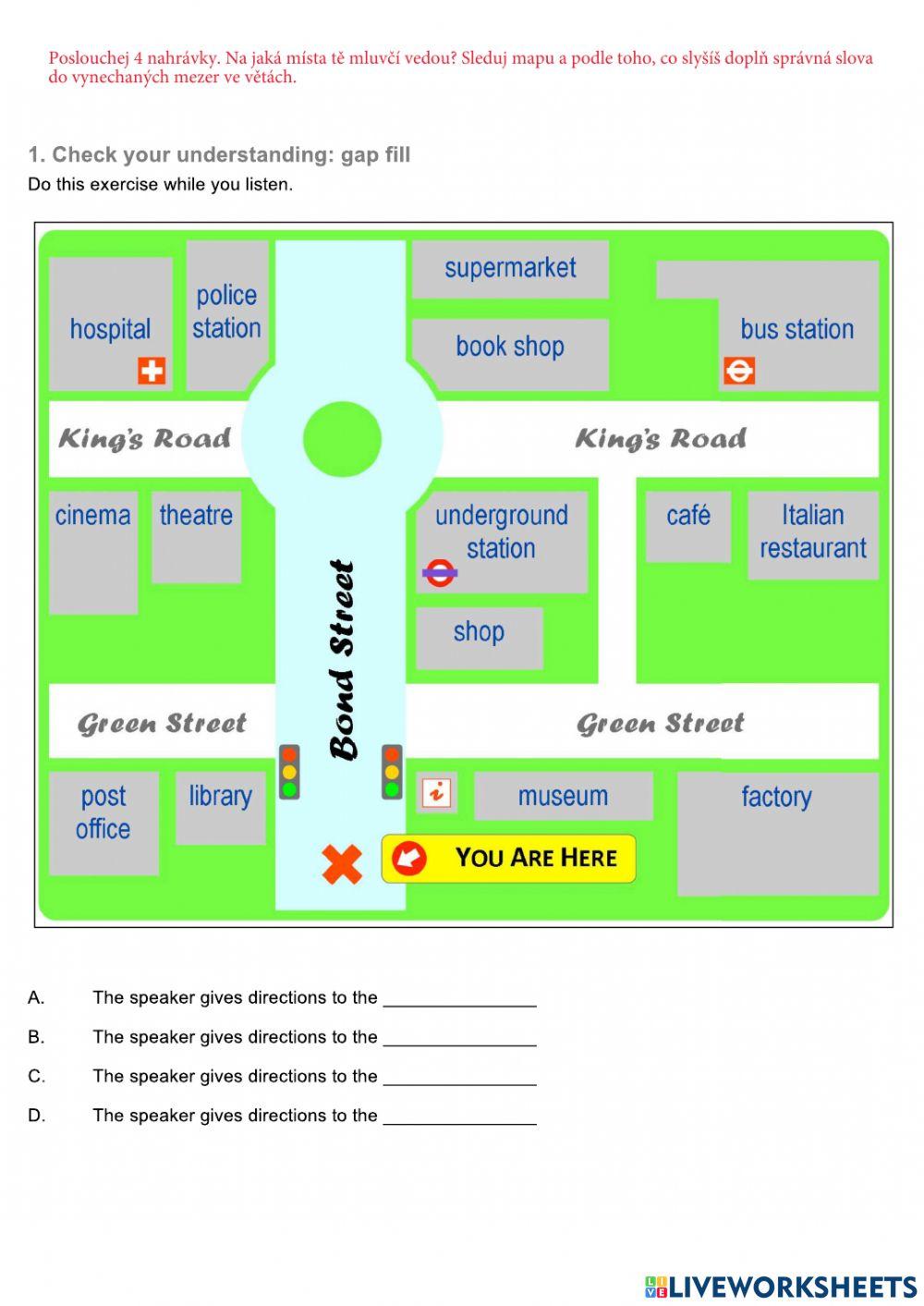 Giving directions + listening online exercise for | Live Worksheets