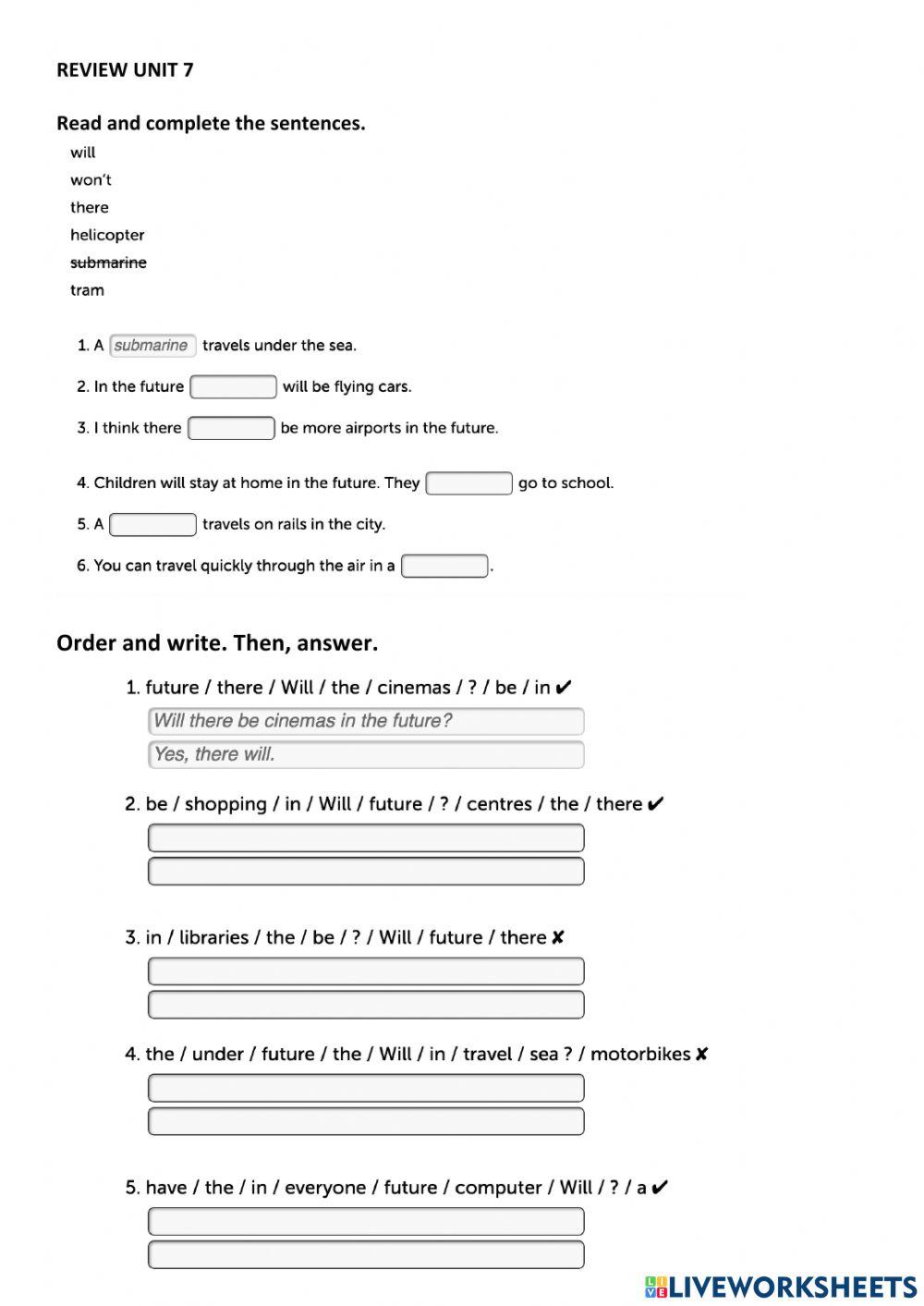 UNIT 7 Review Future worksheet | Live Worksheets