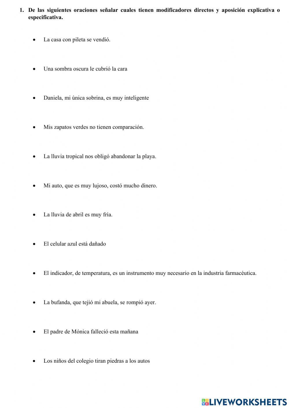 Modificadores d… | Free Interactive Worksheets | 955337