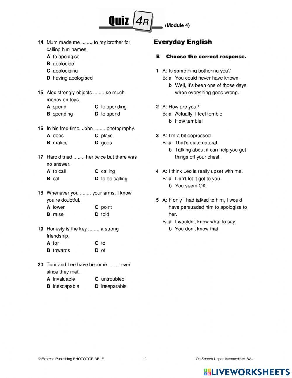 on screen unit 4 online exercise for | Live Worksheets