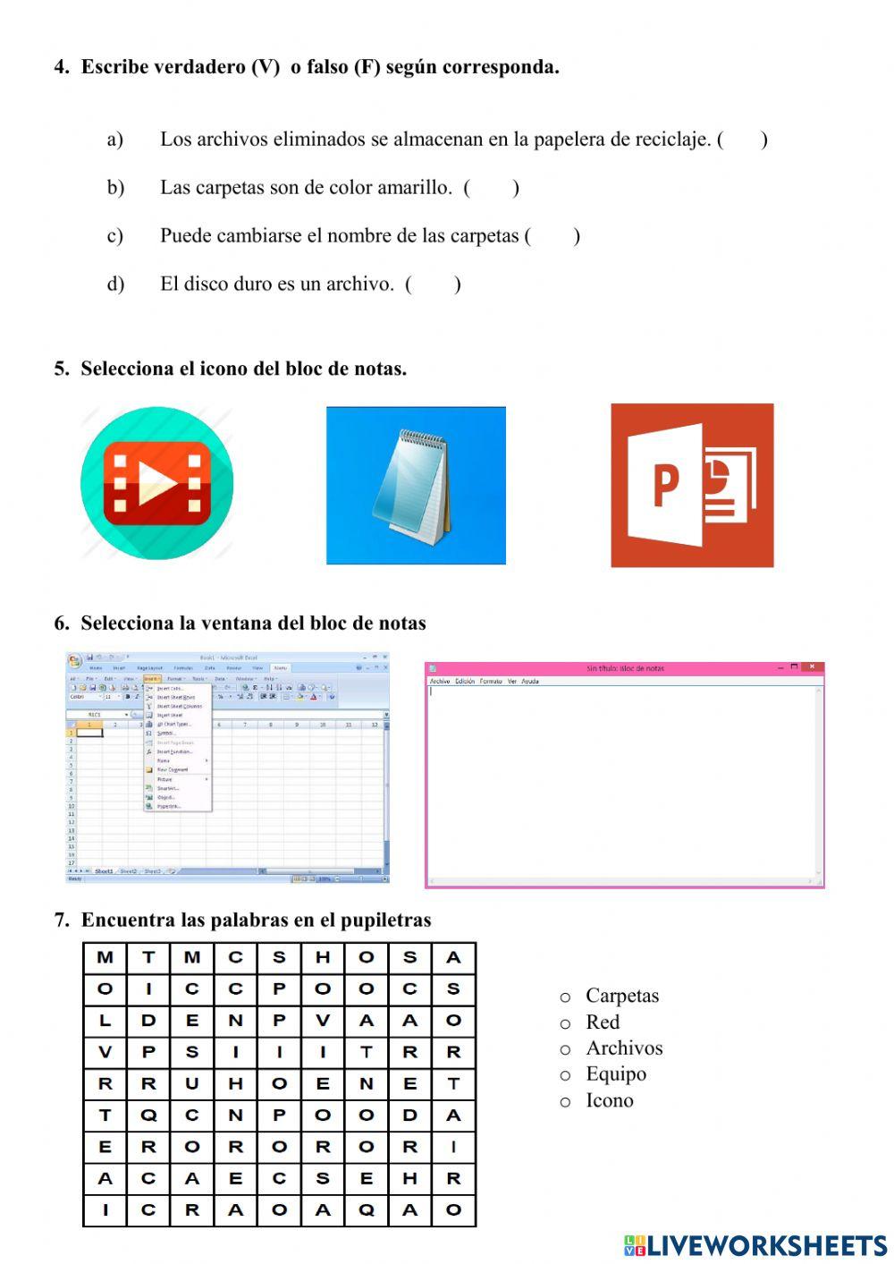 Examen bimestre 1- computación 2do grado worksheet | Live Worksheets
