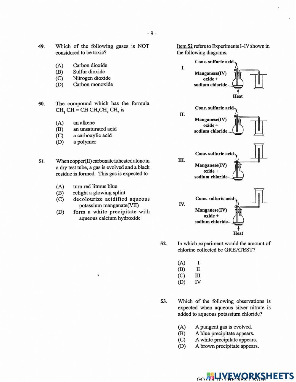 Csec Chemistry Paper 1 Practice Test Online Exercise For | Live Worksheets