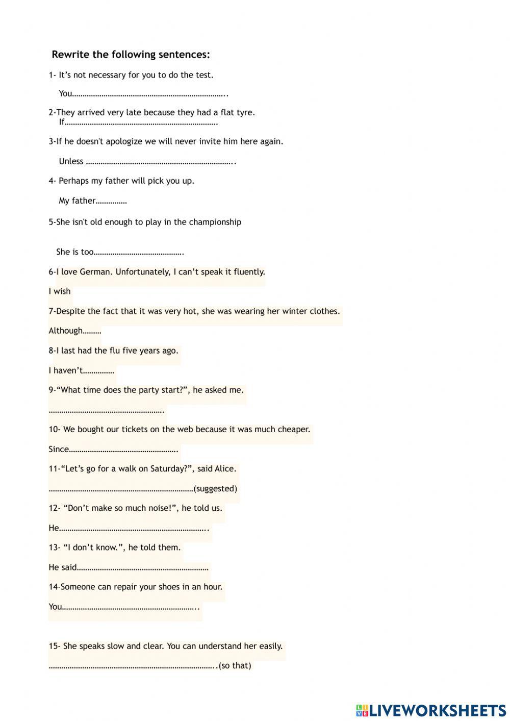 Rephrasing revision. worksheet | Live Worksheets