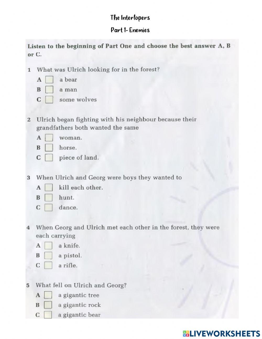 The Interlopers | Free Interactive Worksheets | 956181