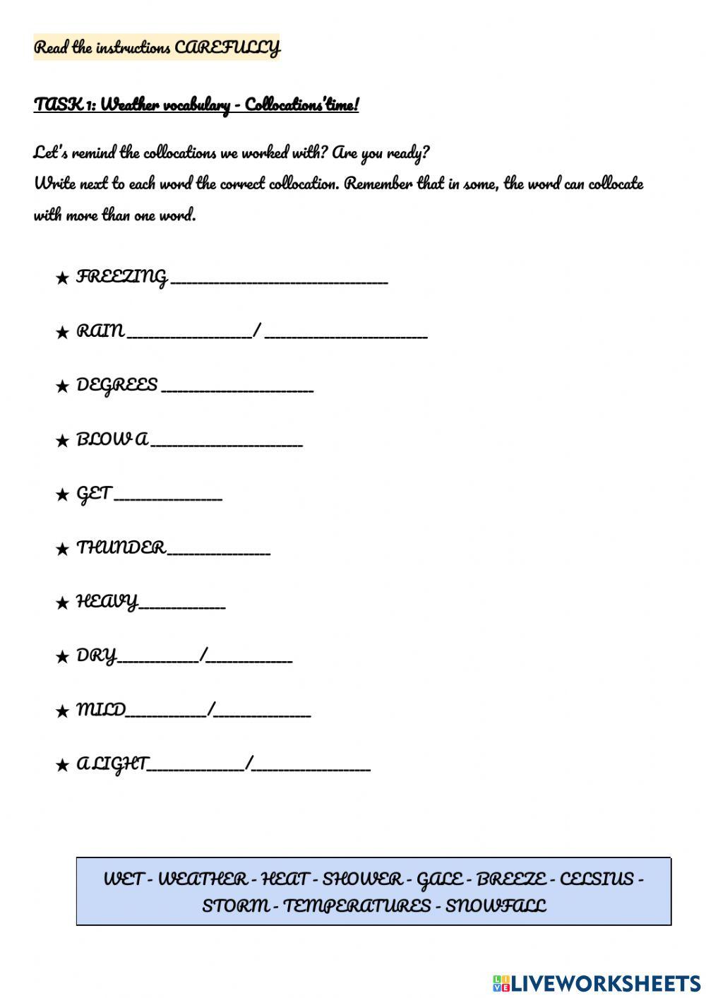 Weather vocabul… | Free Interactive Worksheets | 6564668