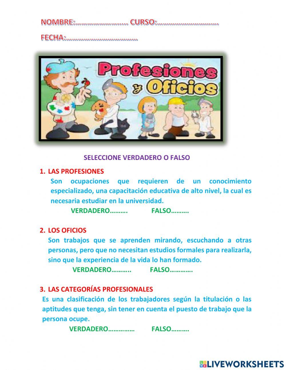 Profesiones worksheet for Séptimo | Live Worksheets