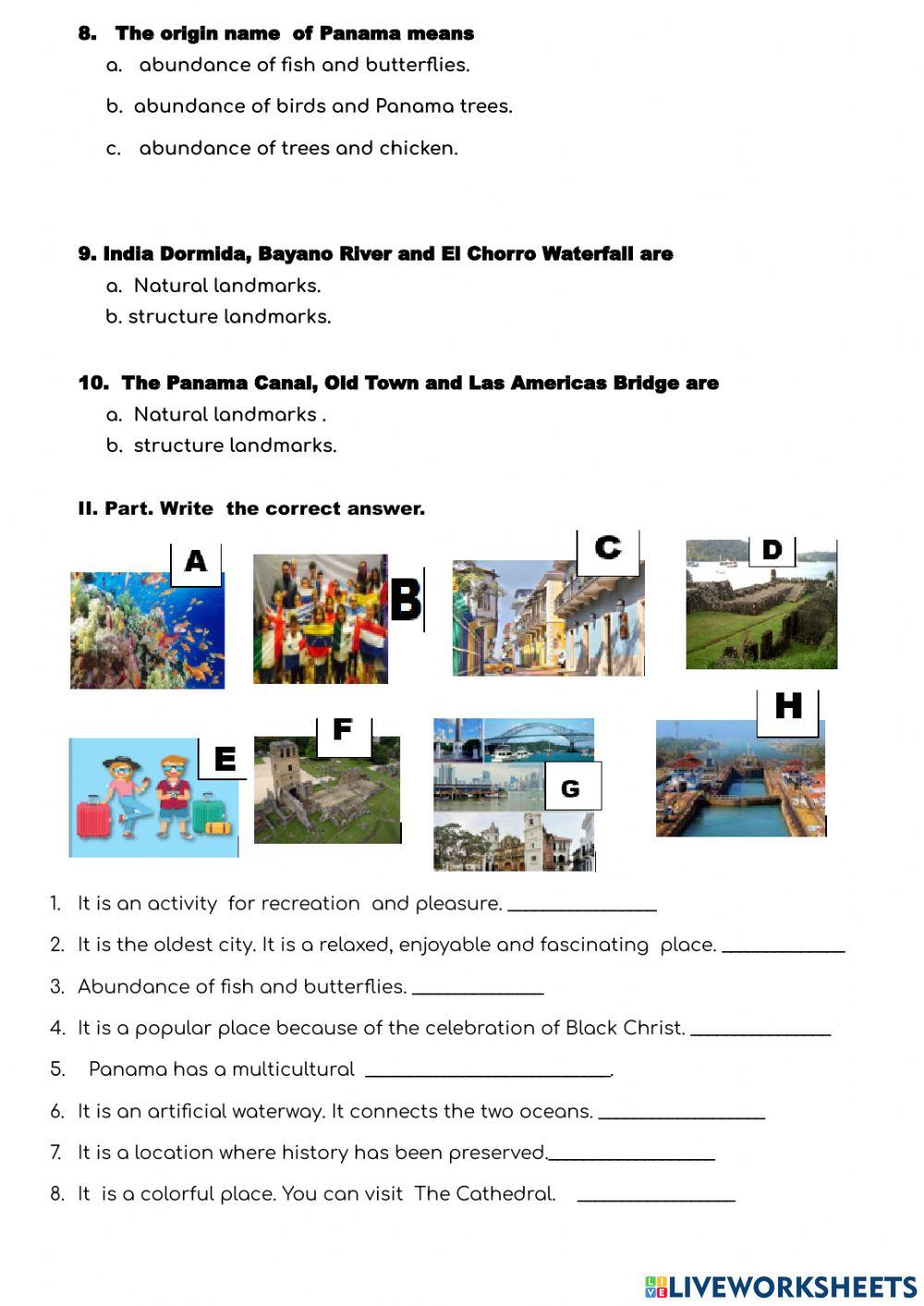 HISTORICAL SITES IN PANAMA online exercise for | Live Worksheets