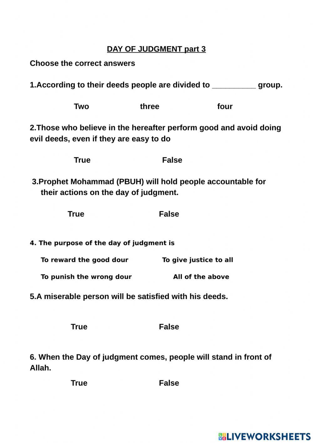 956957 | Day of judgment | Sajeer | LiveWorksheets