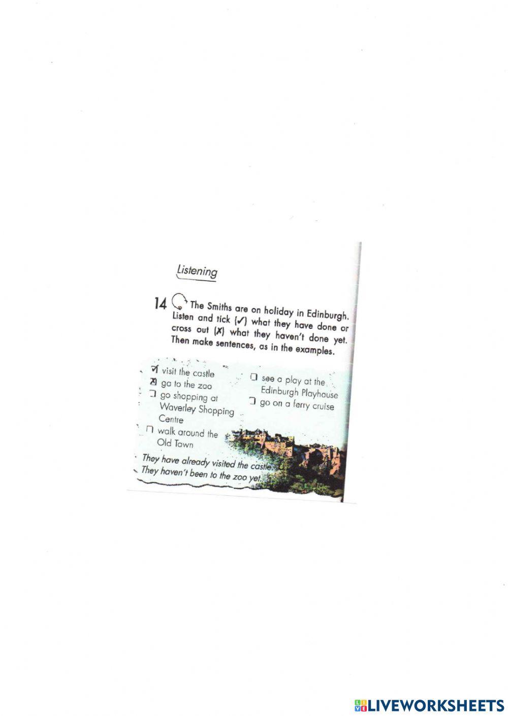 Listening present perfect simple worksheet | Live Worksheets