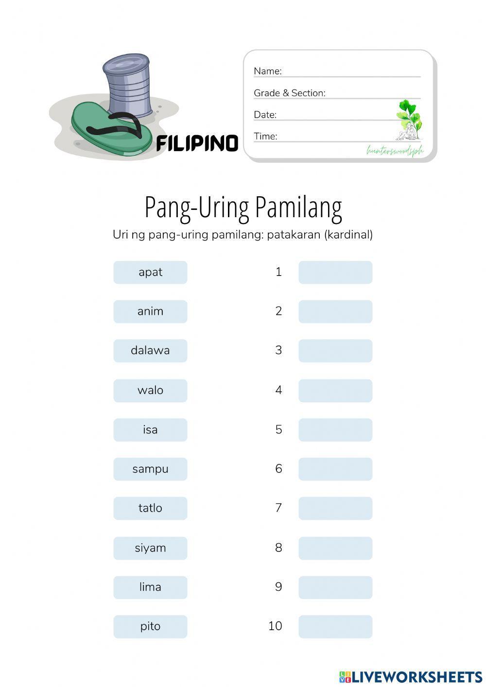 Pang Uri Panlarawan At Pamilang Worksheets Grade 3 Im