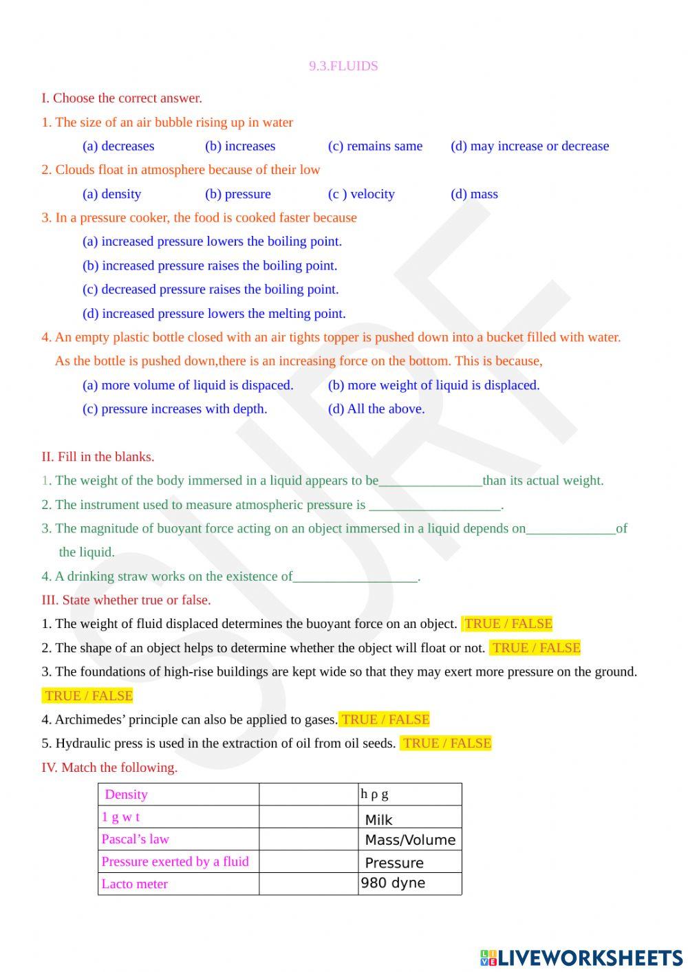 9.3.FLUIDS(em) worksheet | Live Worksheets