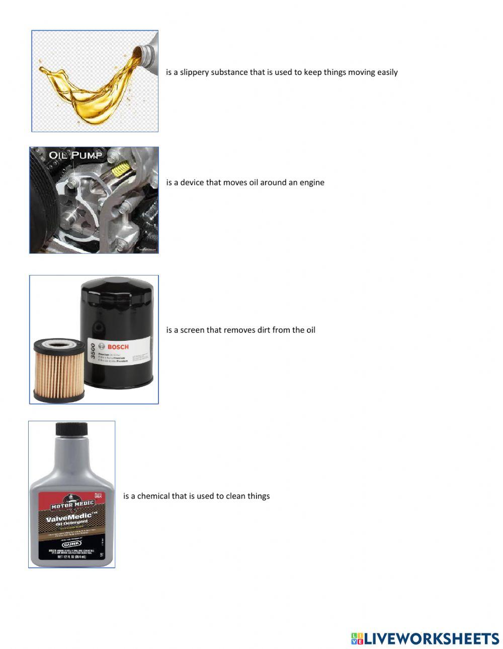 Lubrication System Vocabulary worksheet | Live Worksheets