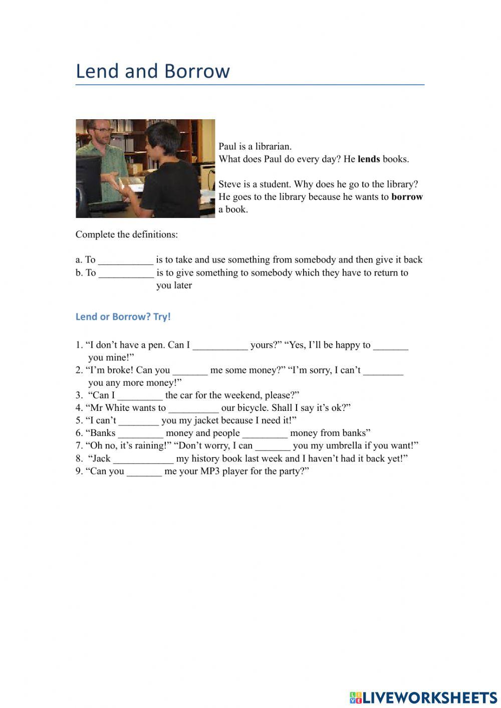 6565162 | BORROW - LEND | eesa | LiveWorksheets