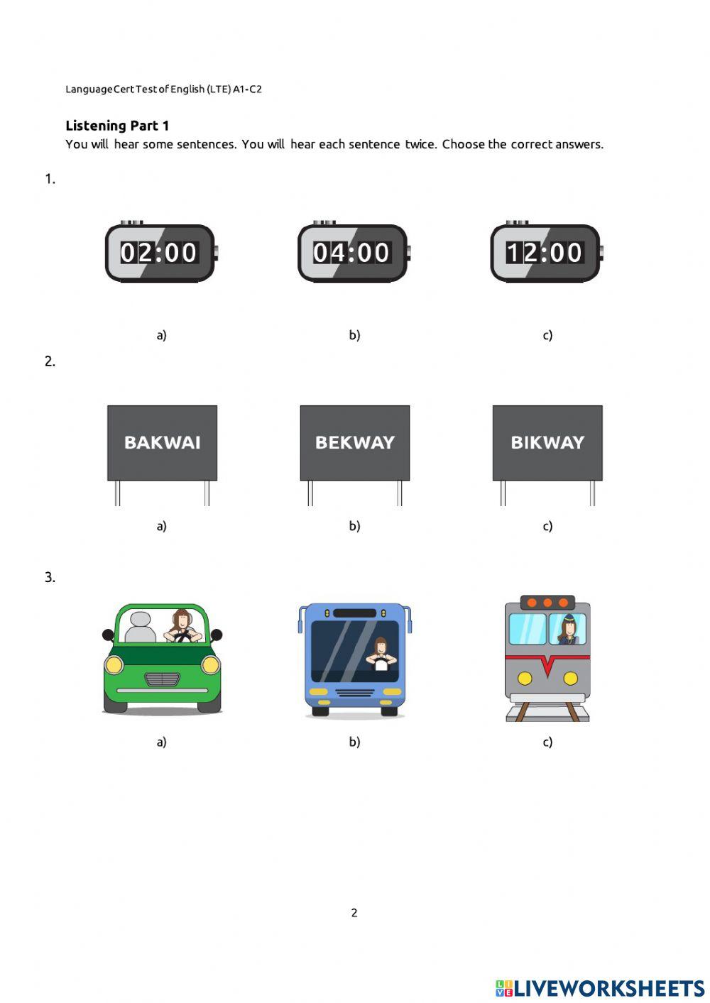 LTE PP2 Listening 1-3 worksheet | Live Worksheets