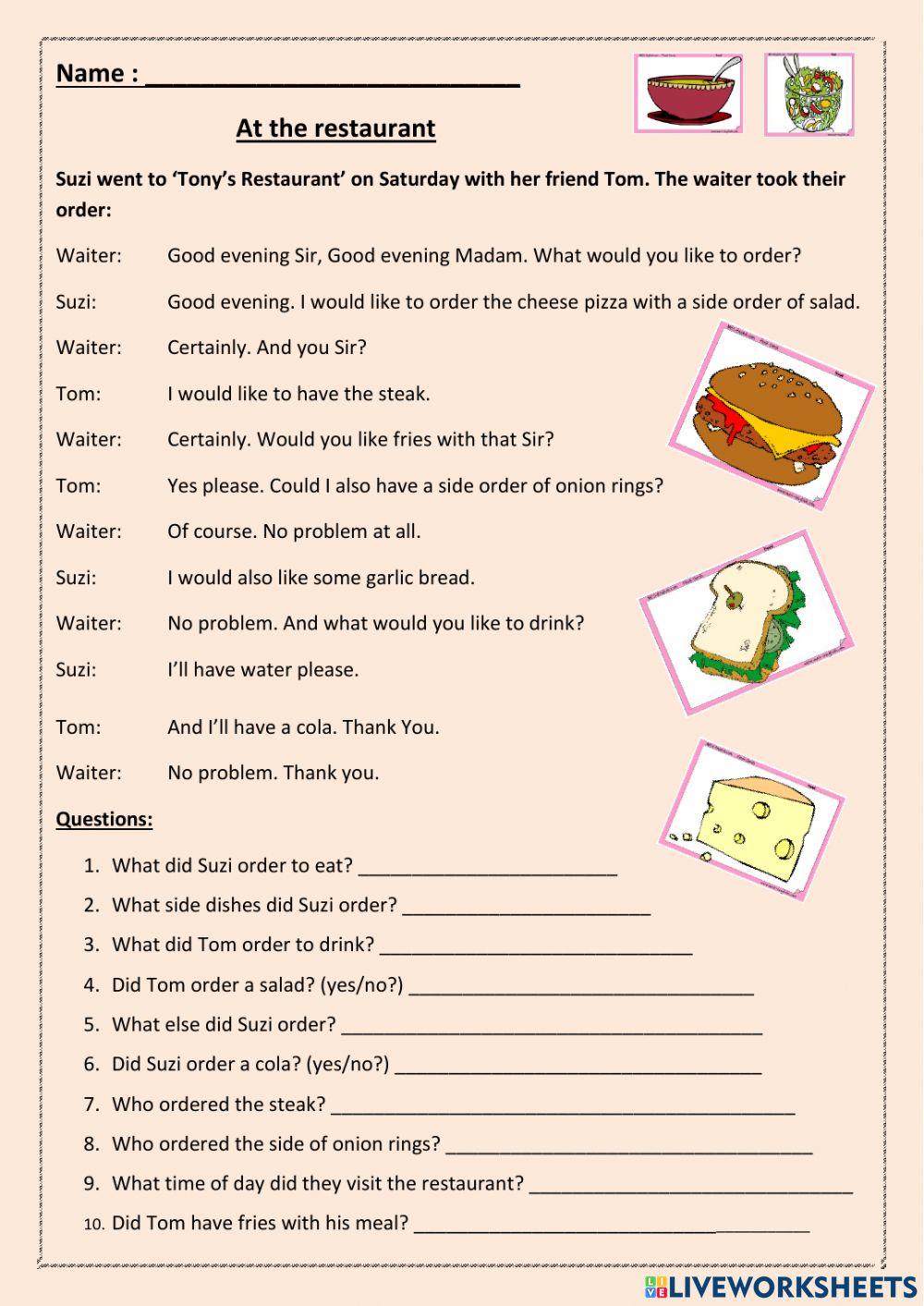 AT THE RESTAURANT 4988858 | BECHUAH | Live Worksheets