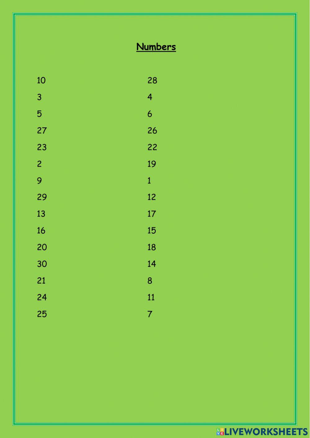 Numbers 1-30 2909 | terjetii | Live Worksheets