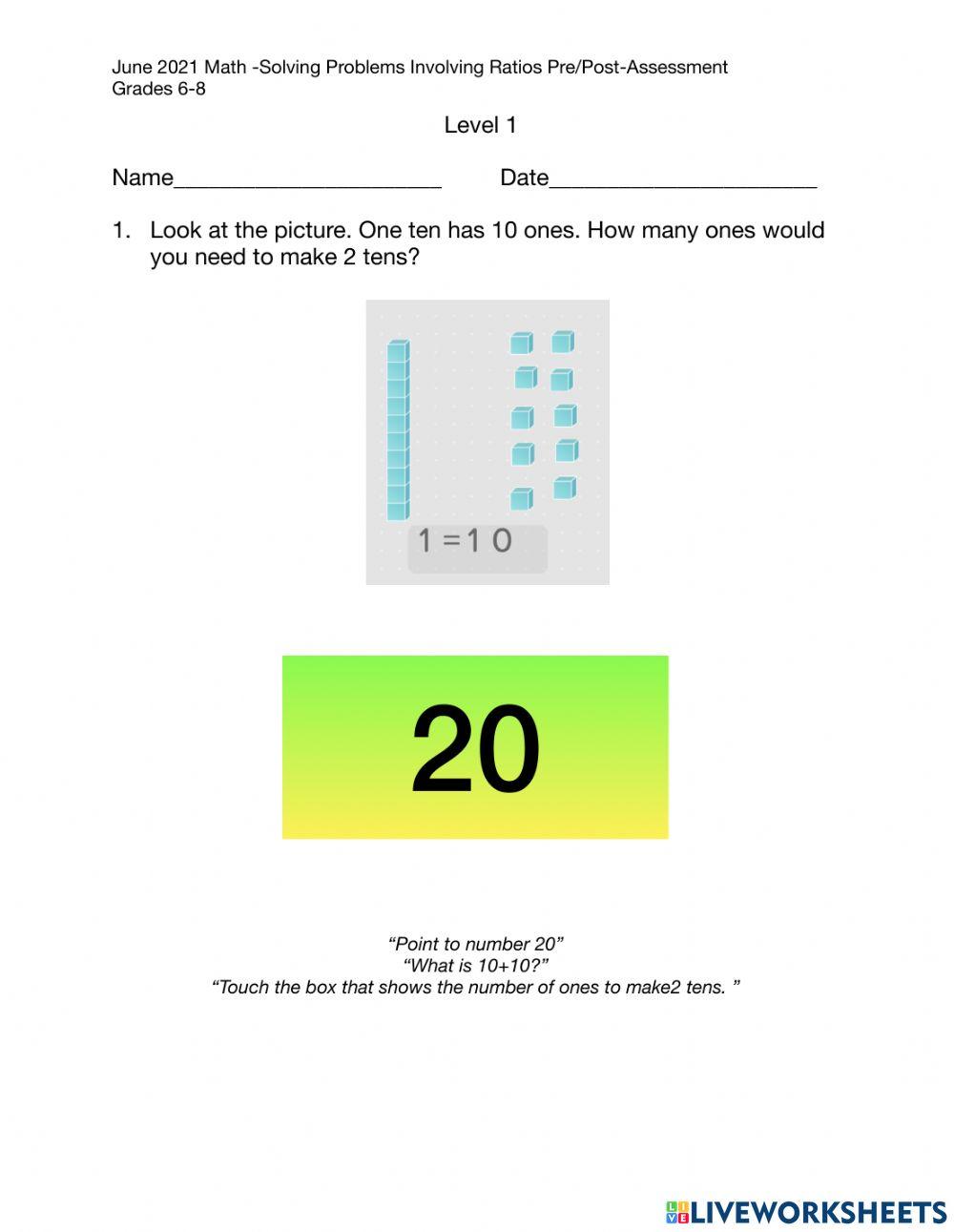 June Math 6-8 Assessment worksheet | Live Worksheets