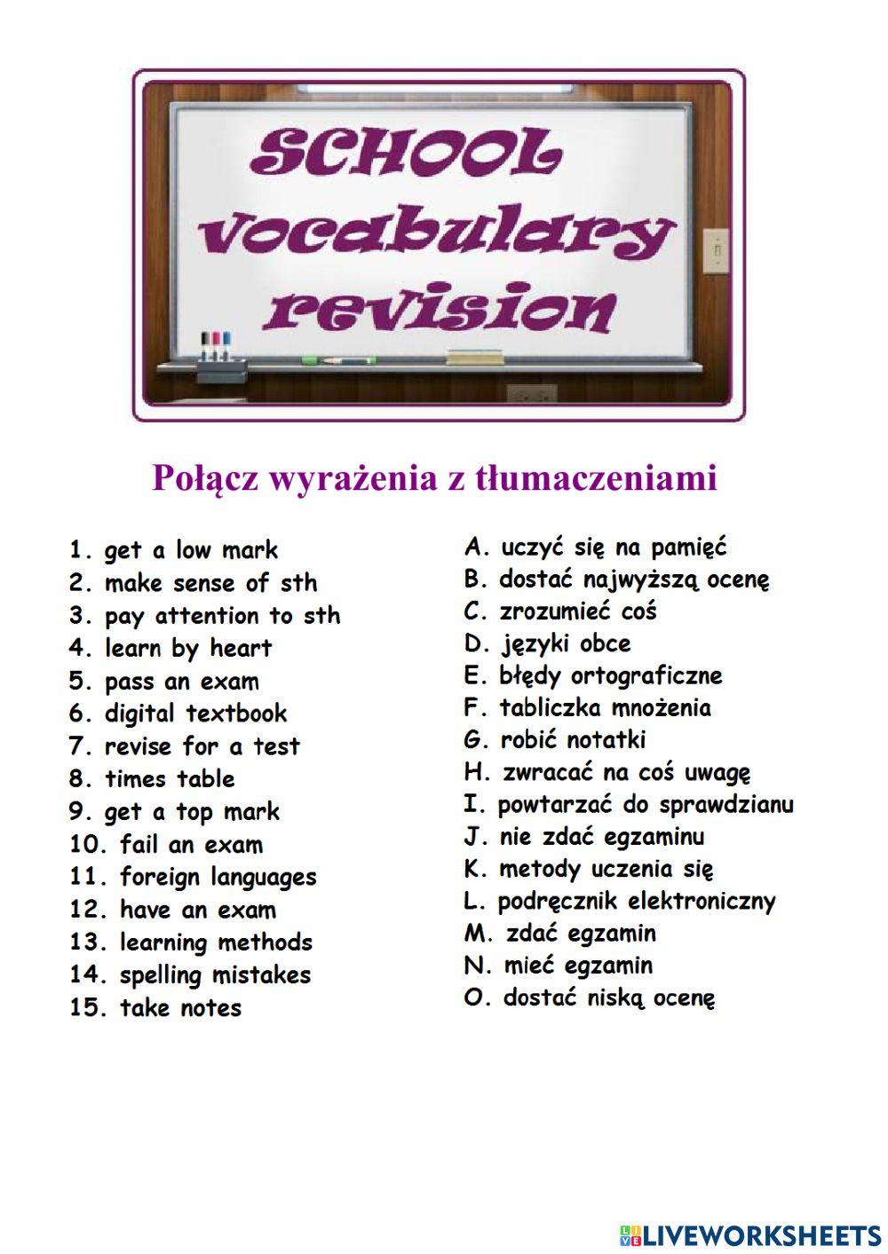 Education vocabulary online activity | Live Worksheets