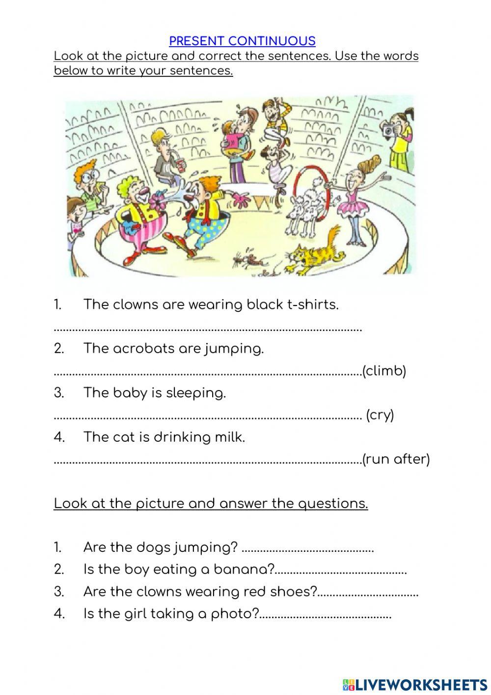 Circus time PRESENT CONT worksheet | Live Worksheets