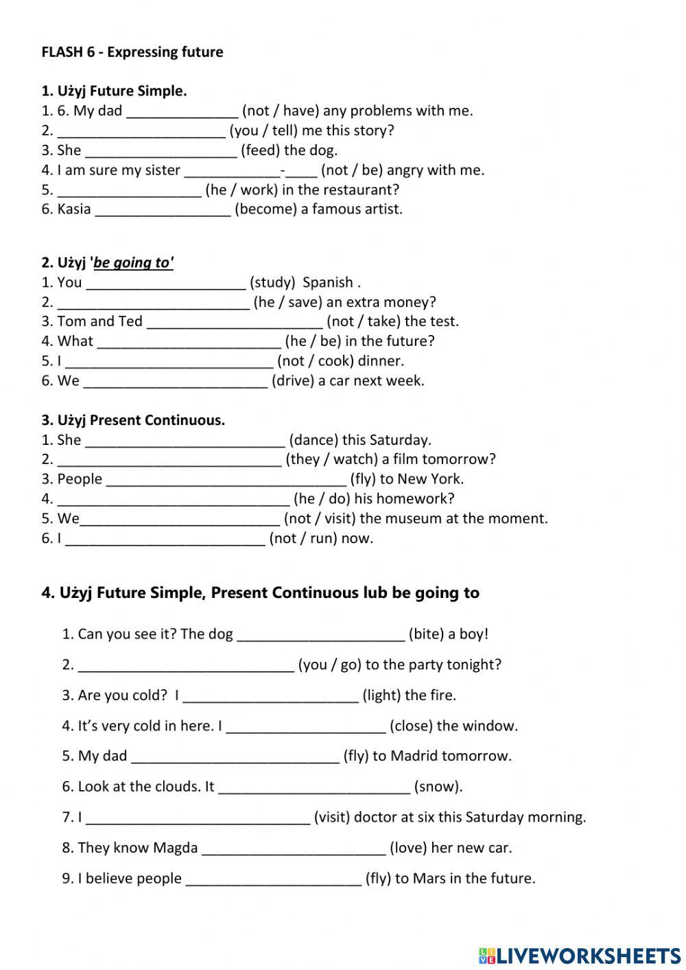 Flash 6 Expressing future online exercise for | Live Worksheets