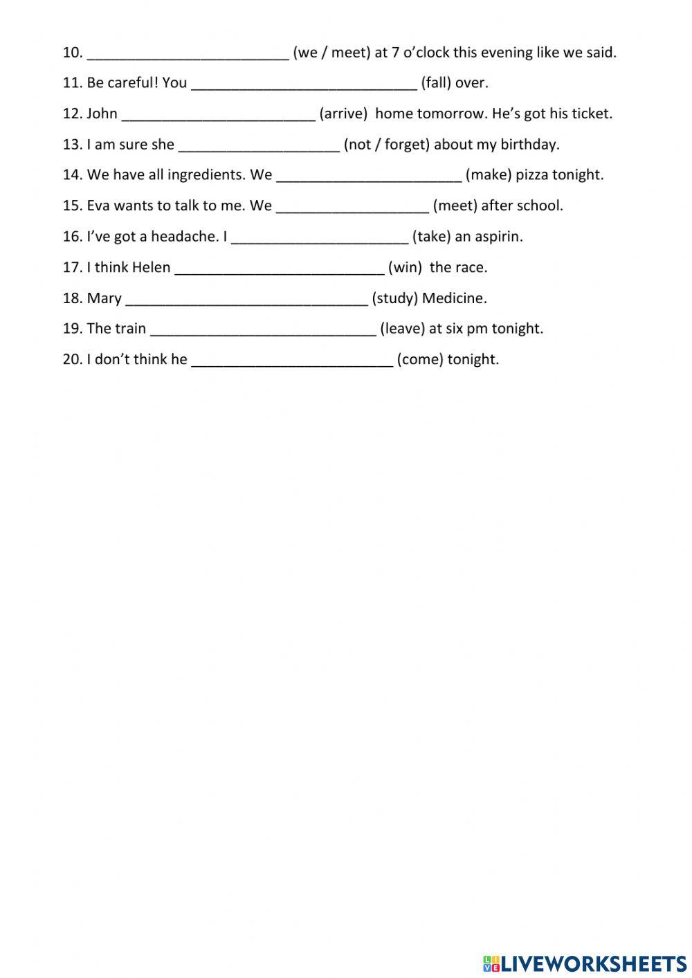 Flash 6 Expressing future online exercise for | Live Worksheets