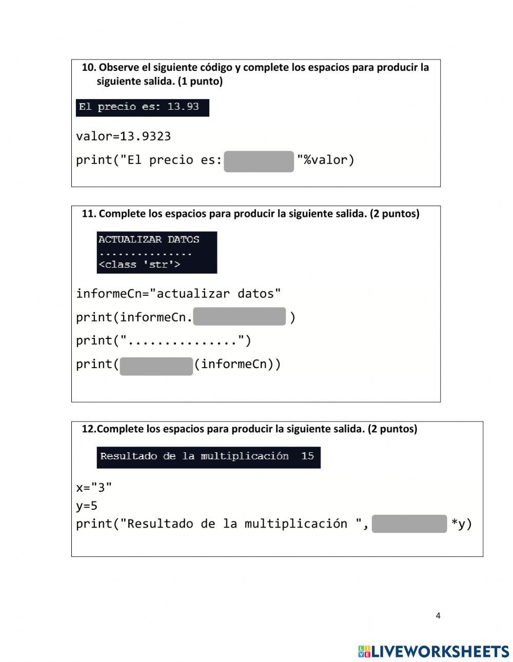 Lenguaje de programación exercise | Live Worksheets