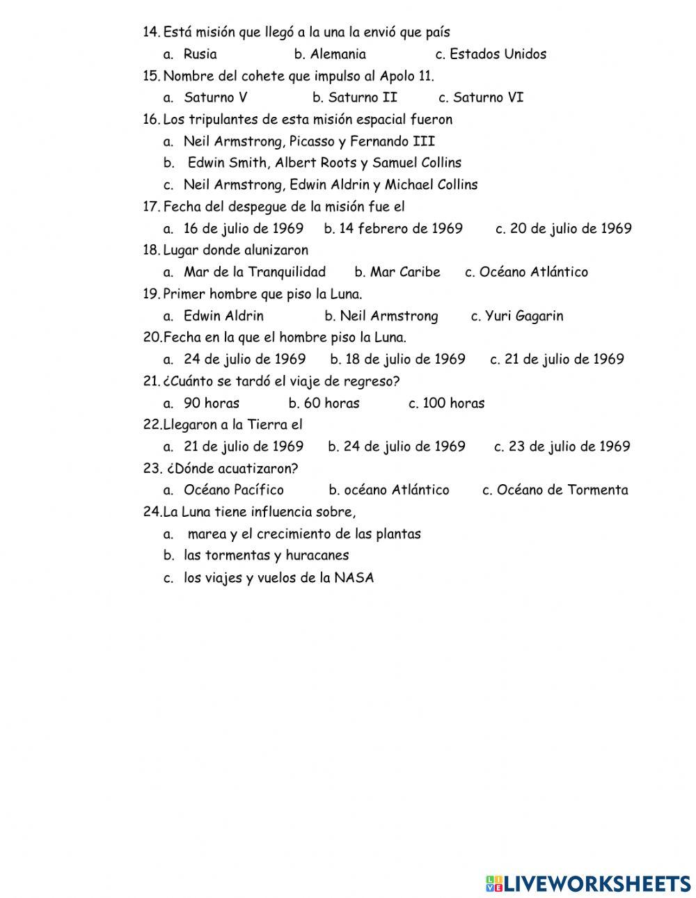 Prueba de La Luna, sus fases y eclipses. online exercise for | Live ...