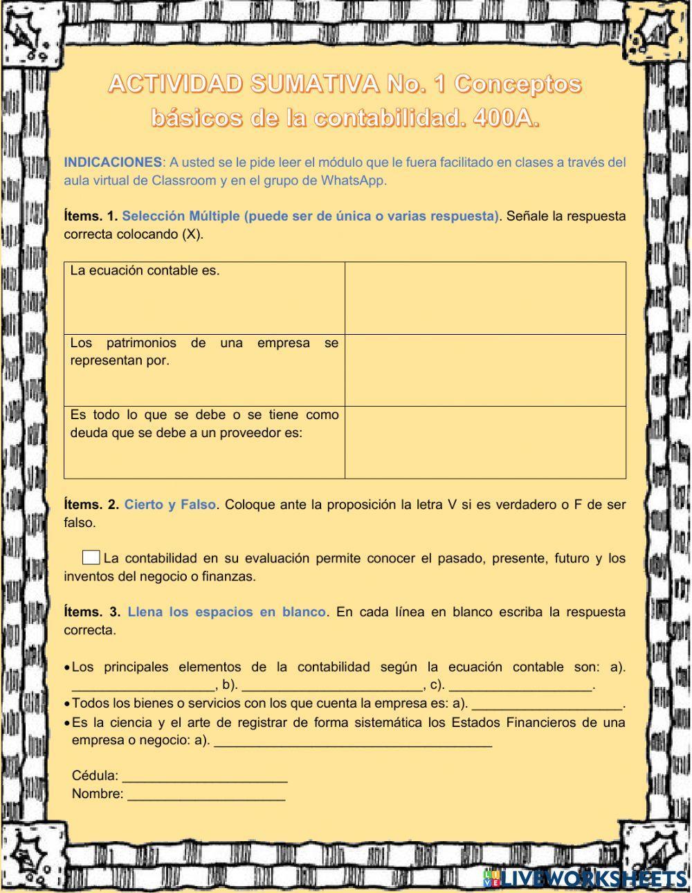 Conceptos Básicos de Contabilidad worksheet | Live Worksheets Conceptos Básicos de Contabilidad worksheet | Live Worksheets