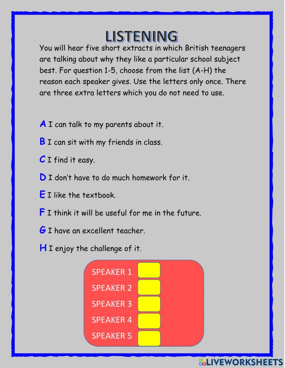 877032 | Listening | James Arellano | LiveWorksheets