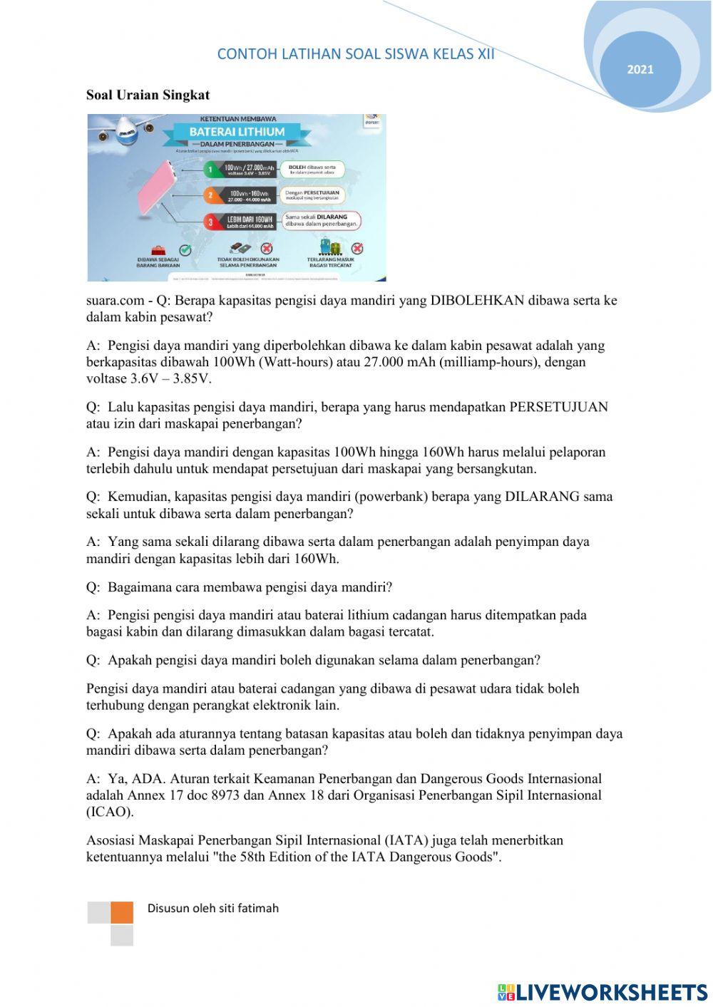 Latihan soal liveworksheet | Live Worksheets
