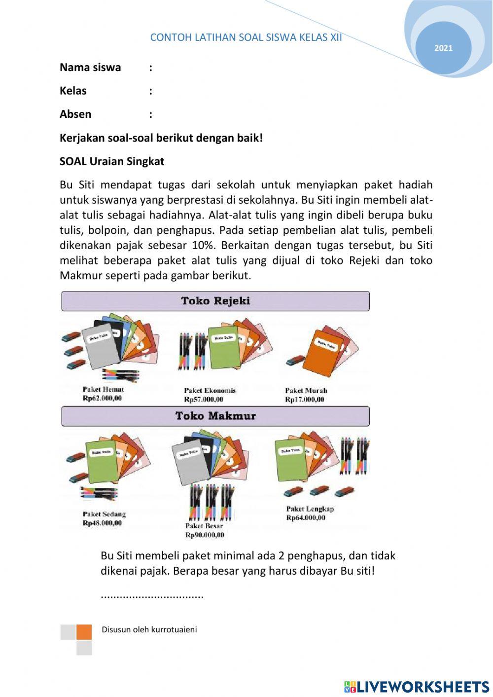 Latihan soal liveworksheet online worksheet | Live Worksheets