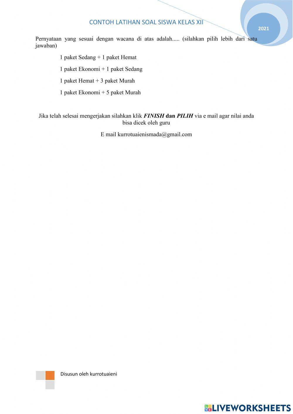 Latihan soal liveworksheet online worksheet | Live Worksheets