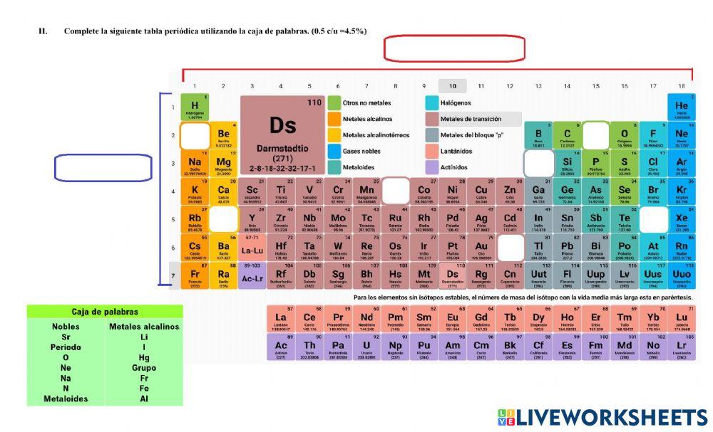Clasificación de los Elementos de la Tabla Periódica online exercise for | Live Worksheets