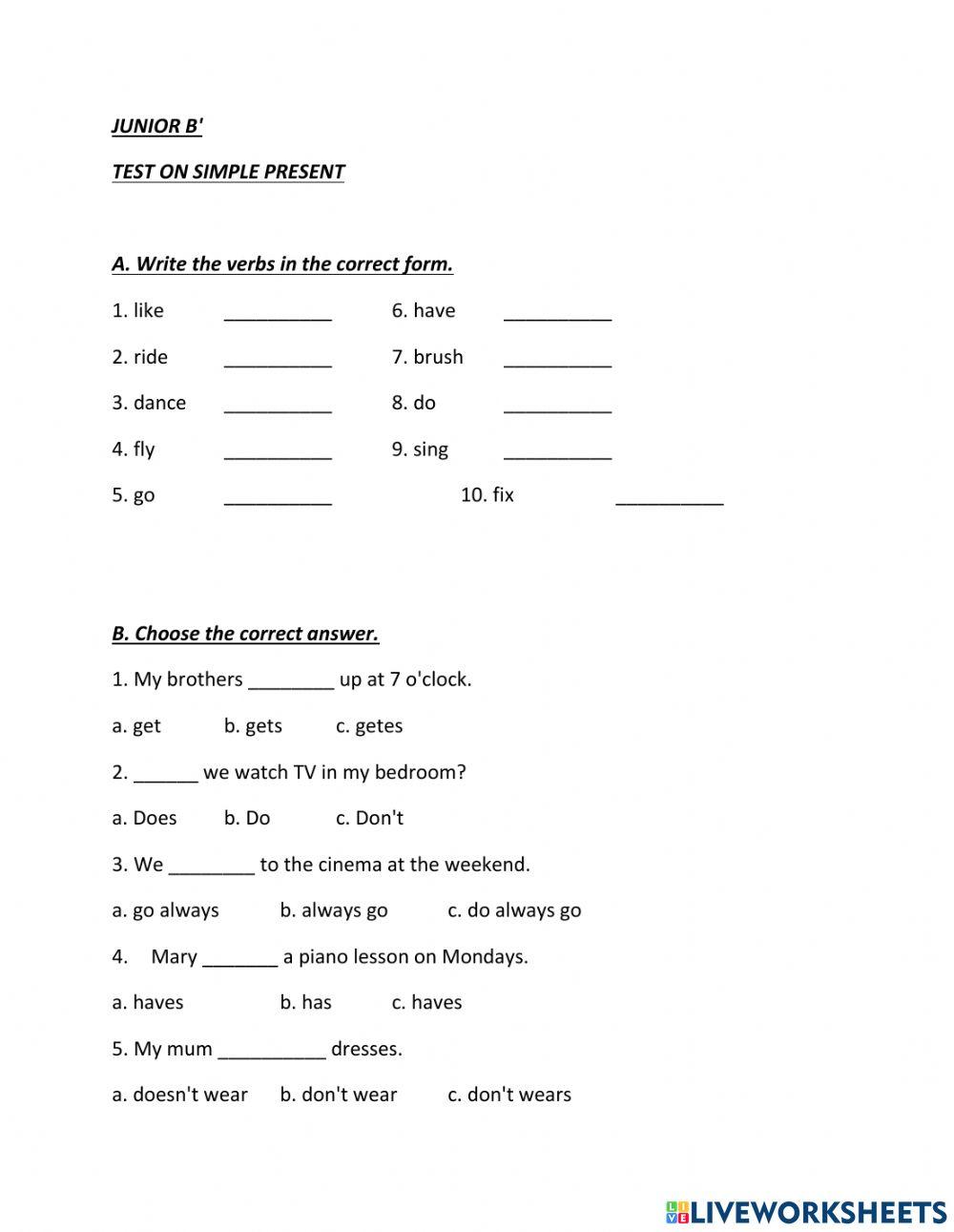 Simple present online exercise for GRADE 2-3 | Live Worksheets