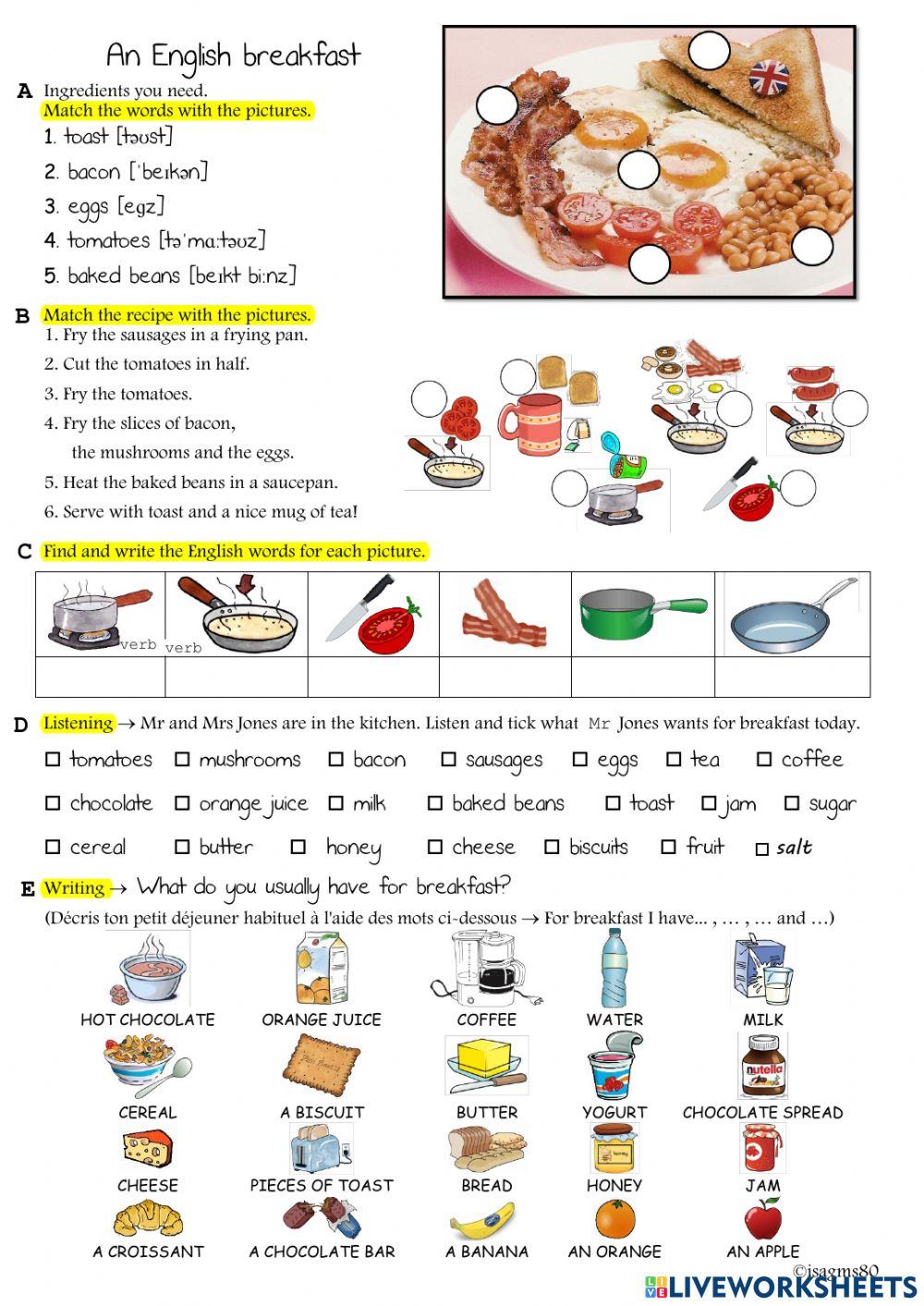 Breakfast | Free Interactive Worksheets | 877777