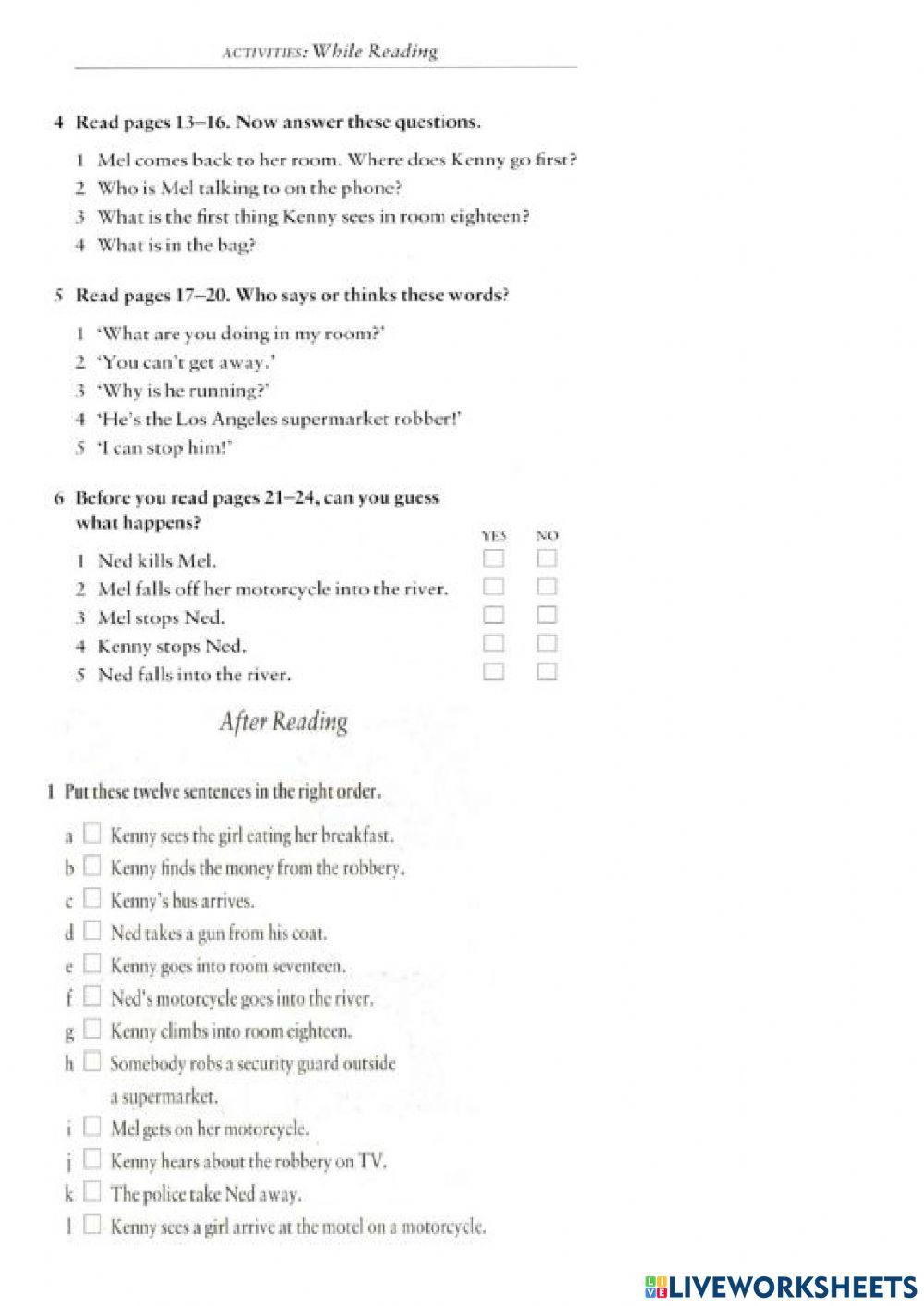 GIRL ON A MOTORCYCLE - READER AND ACTIVITIES online exercise for | Live ...