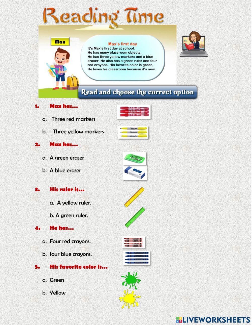 Reading about Max worksheet | Live Worksheets