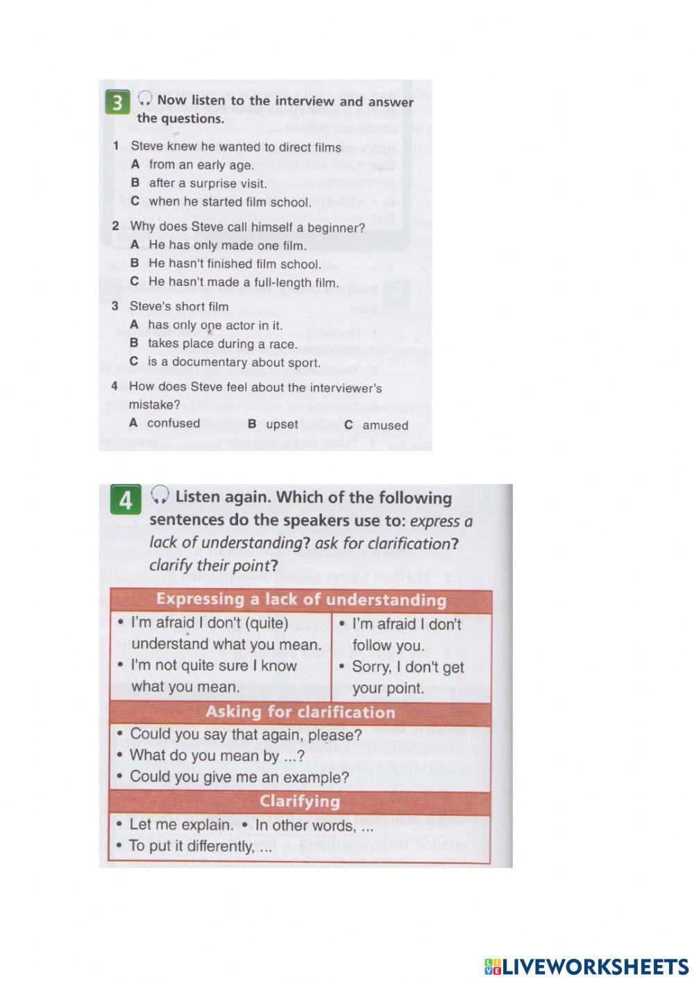 ON SCREEN B1 SB p110 Listening worksheet | Live Worksheets