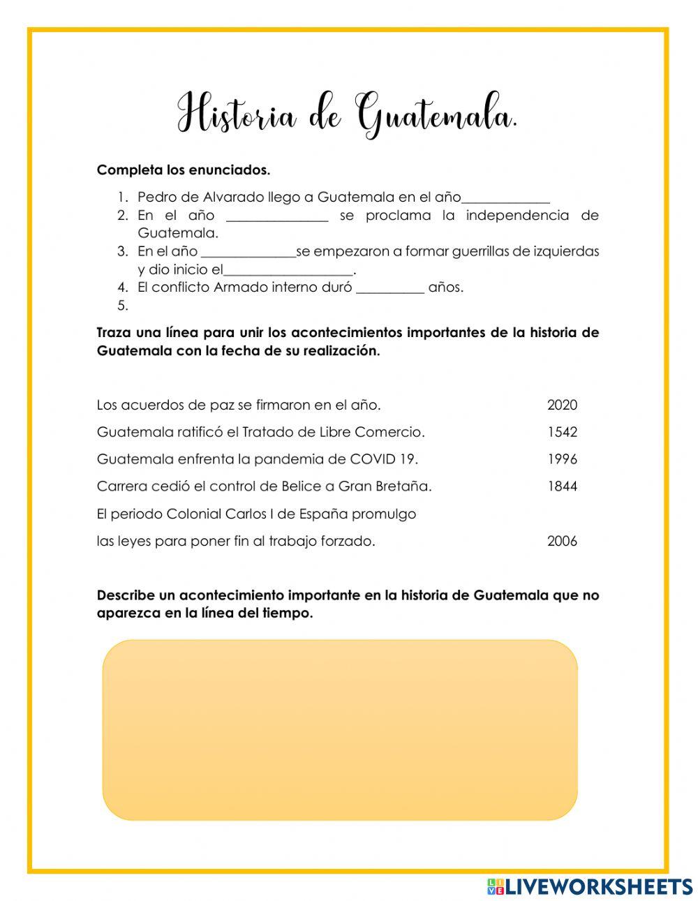 Historia de Guatemala interactive worksheet | Live Worksheets