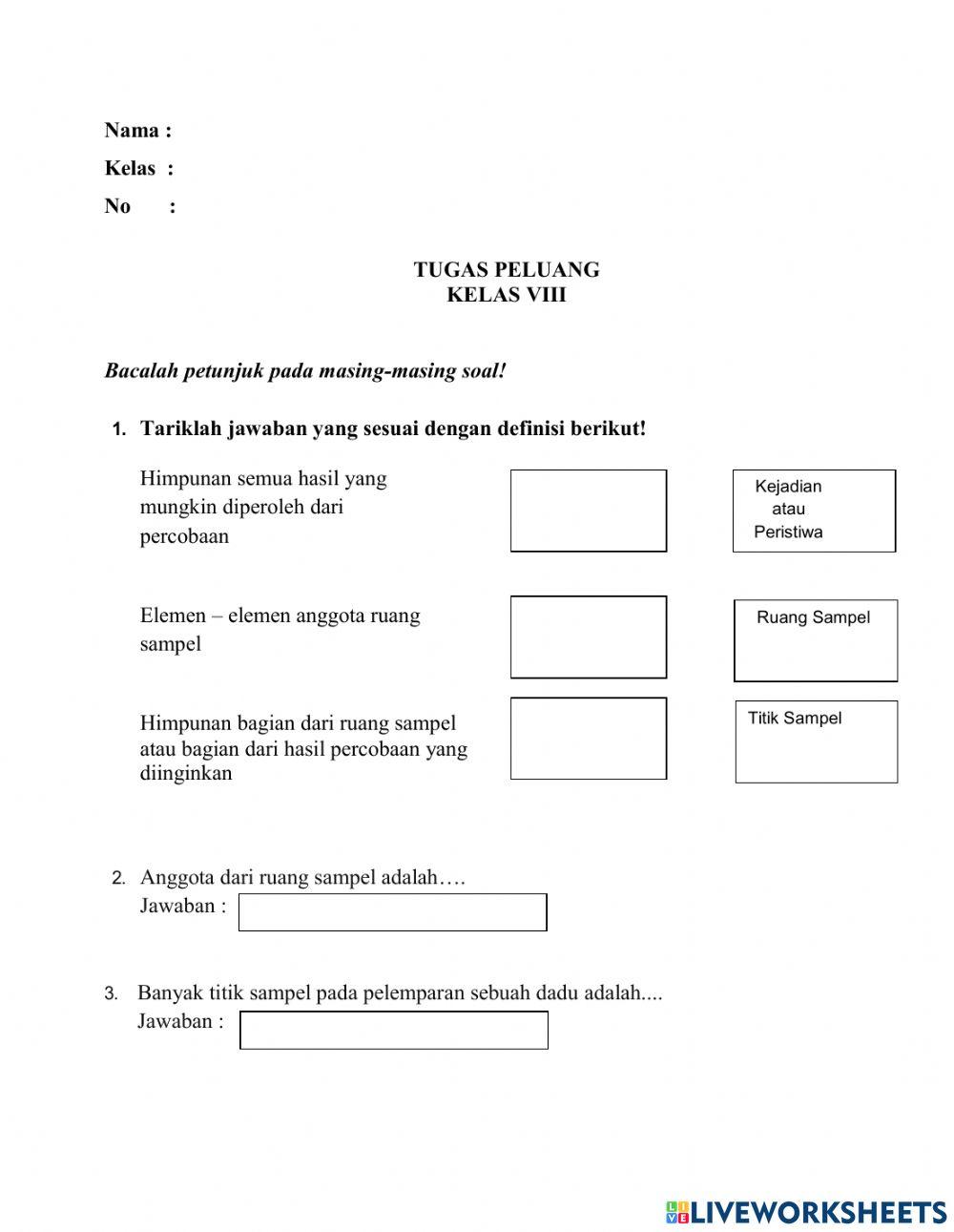 Latihan Peluang 1 worksheet | Live Worksheets