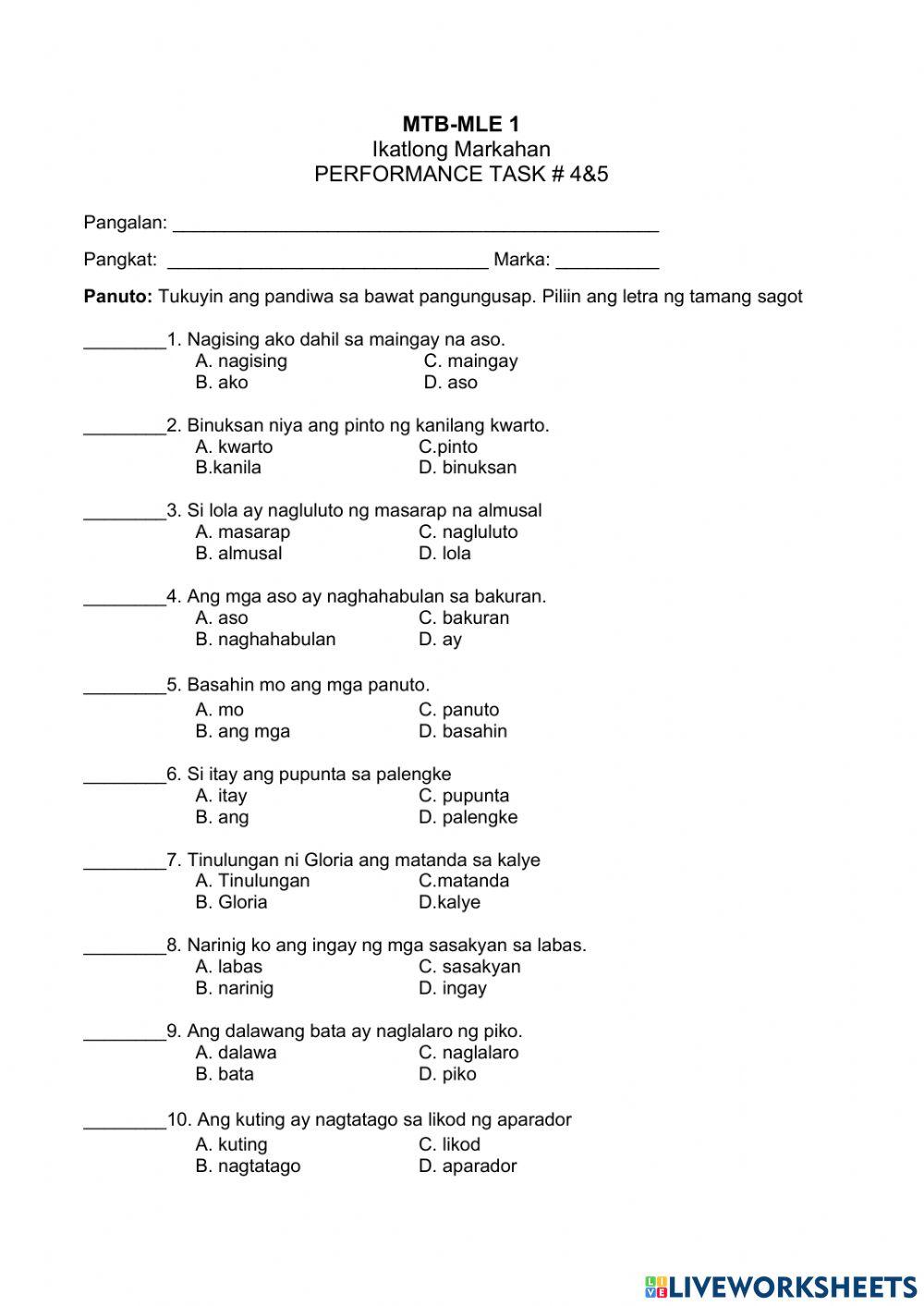 Mtb Pt-4&5 3q worksheet | Live Worksheets