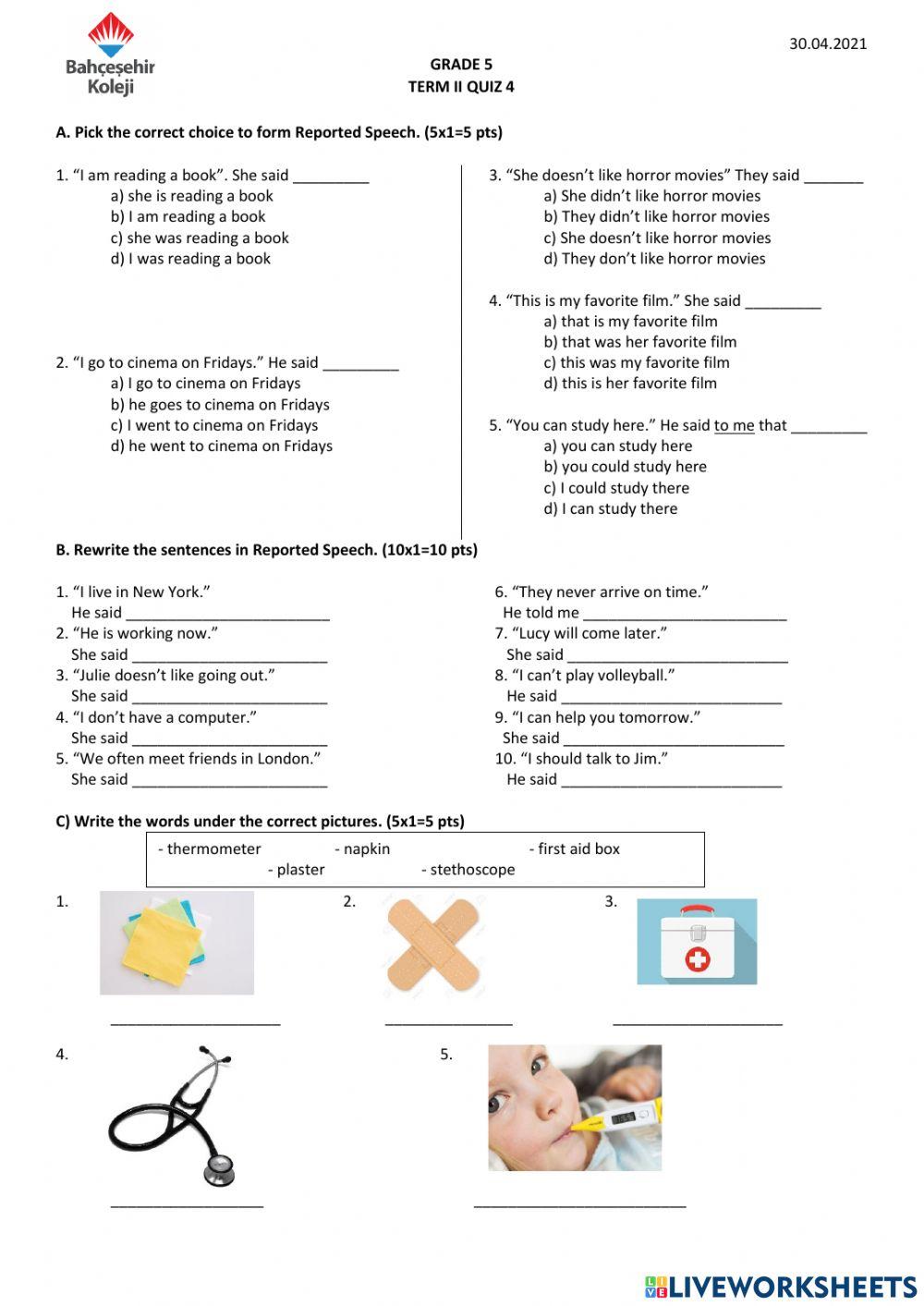 Term 2 Quiz 4 worksheet | Live Worksheets