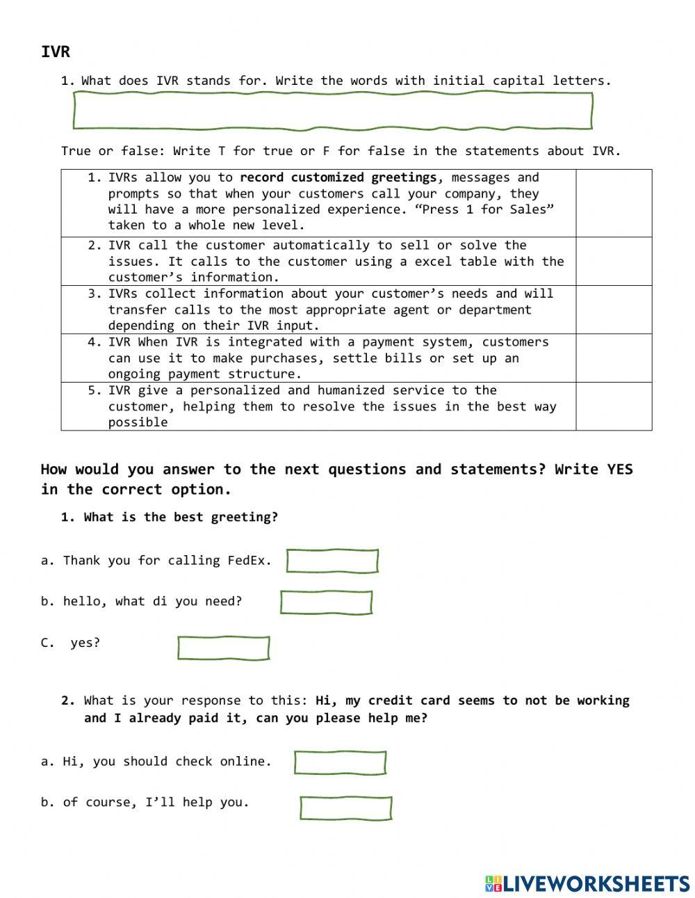 CALL CENTER 1 online exercise for | Live Worksheets