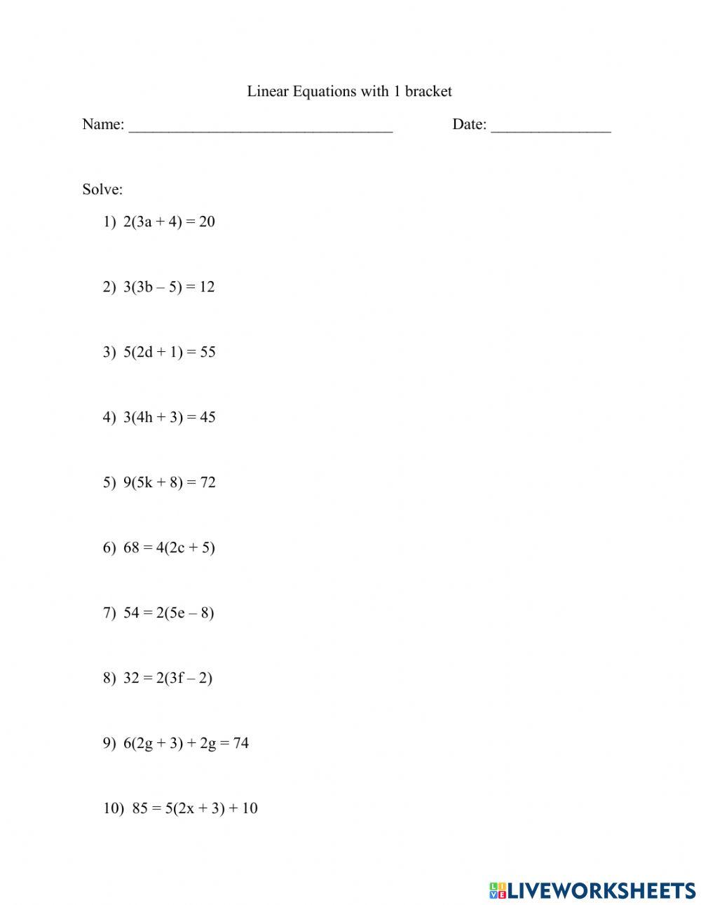 Mastering Linear Equations with Brackets: A Comprehensive Worksheet Tes Mastering Linear Equations with Brackets: A Comprehensive Worksheet Tes